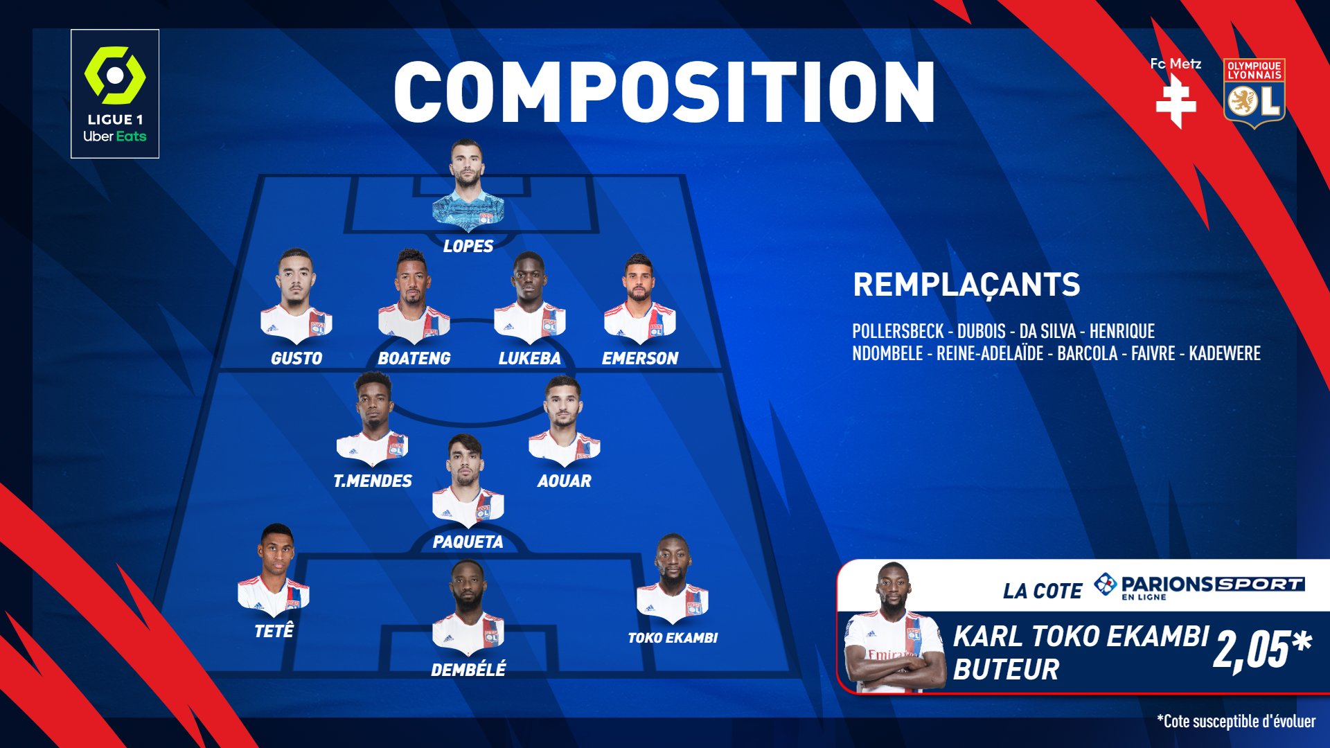 Olympique Lyonnais on Twitter: "La compo lyonnaise pour le match #FCMOL. Coup d'envoi à 13h ! 🔴🔵 ...