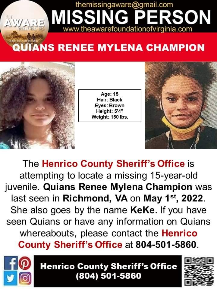 The AWARE Foundation on Twitter: "***MISSING JUVENILE*** The Henrico County Sheriff’s Office is ...
