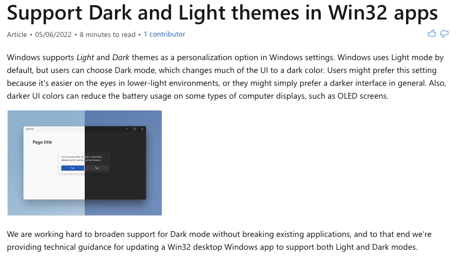 Windows Dev Docs on Twitter: "We are working hard to broaden support for Dark mode in #Windows ...