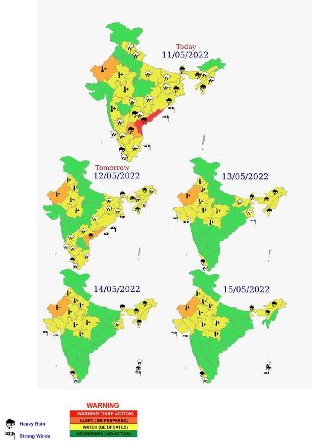 K S Hosalikar on Twitter: "All India severe weather warnings by IMD for 11 to 15th May 2022 ...