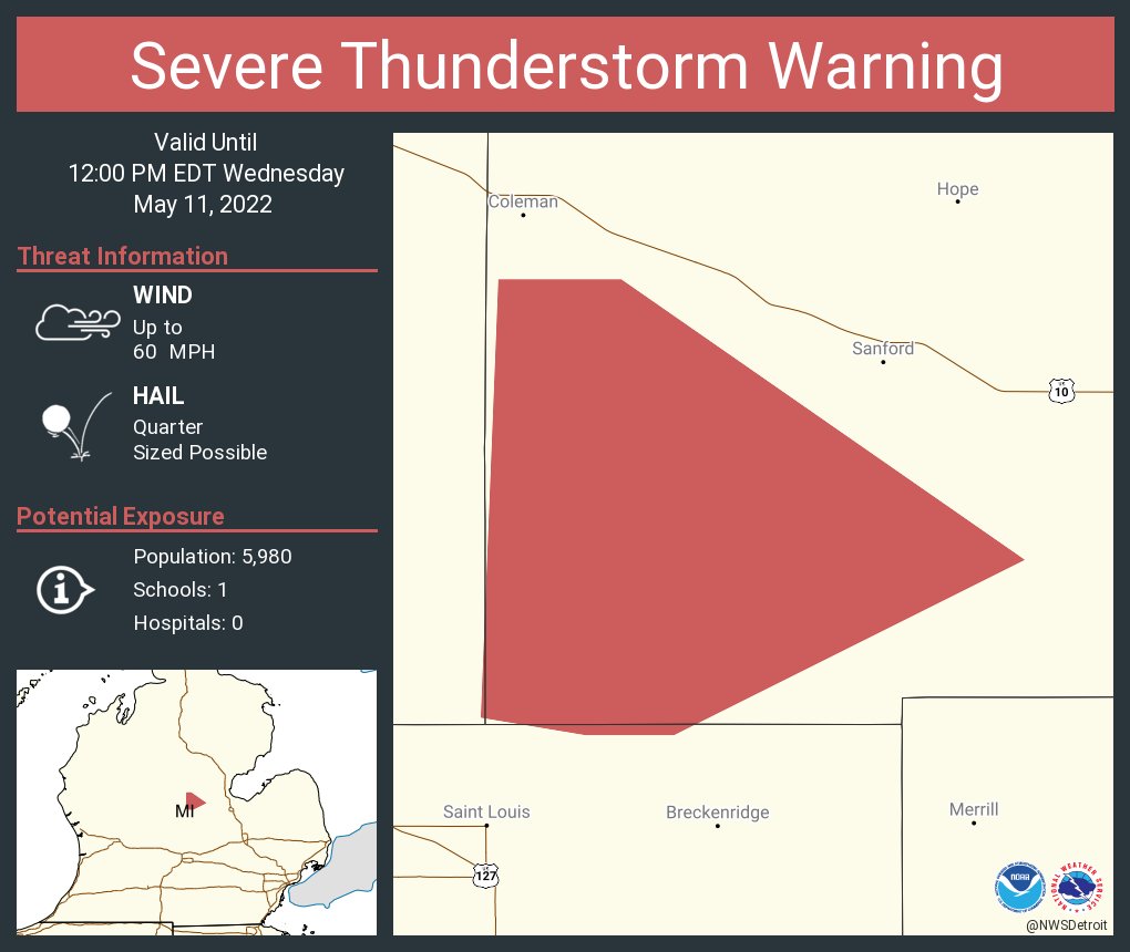 NWS Severe Tstorm on Twitter: "Severe Thunderstorm Warning continues for Midland County, MI ...