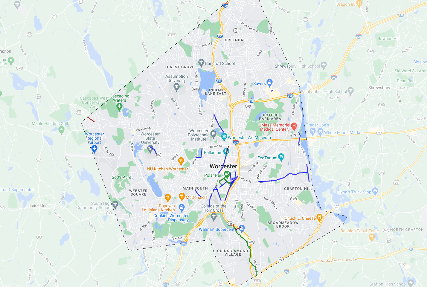 Large Map Of Cities Of Massachusetts Worcester County Worcester City