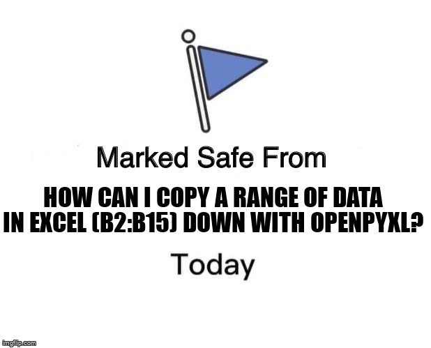 Meme Overflow on Twitter: "How can I copy a range of data in excel (B2:B15) down with openpyxl ...