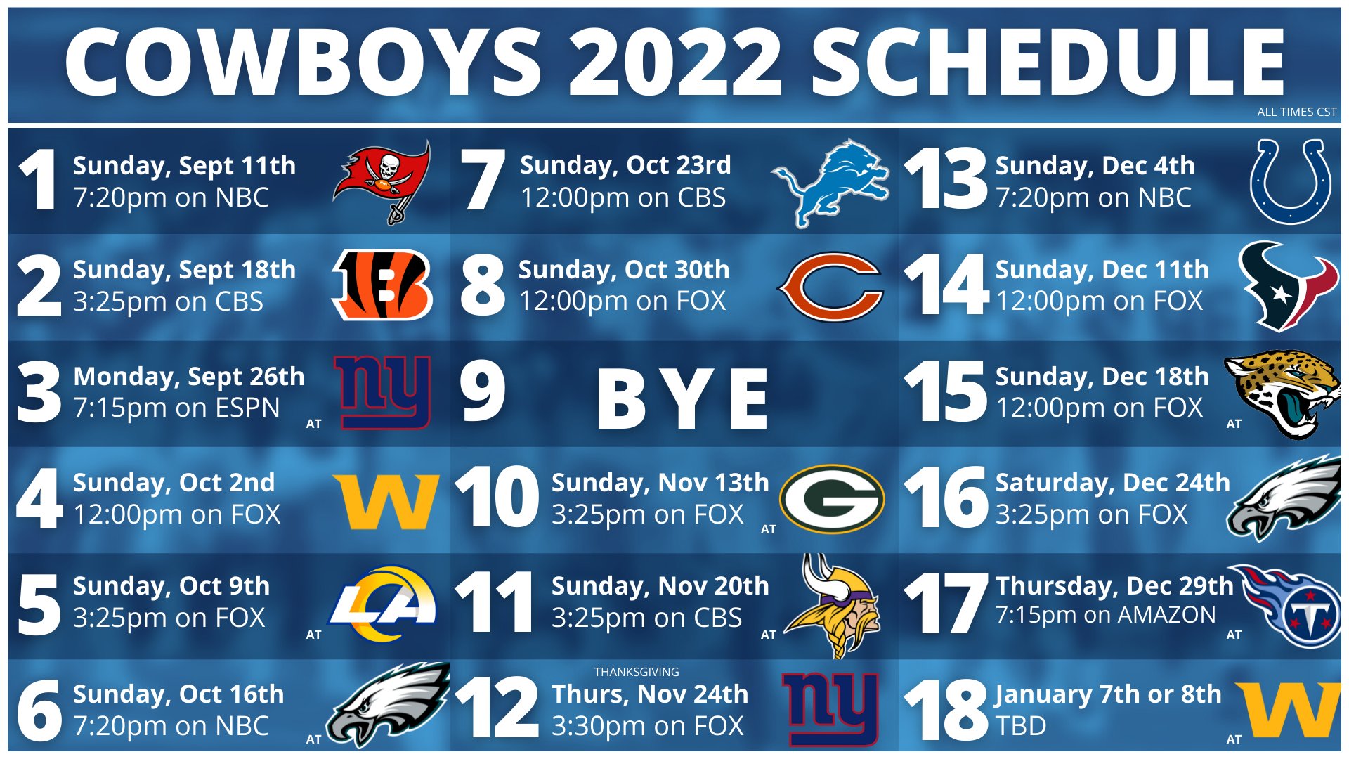 2022 16 Dallas Cowboys Schedule