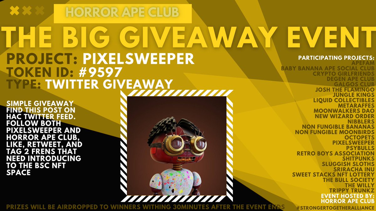 Horror Ape Club 🔶🔪 on Twitter: "The Big Giveaway Event with bsc frens Prize: PixelSweeper #9597 ...