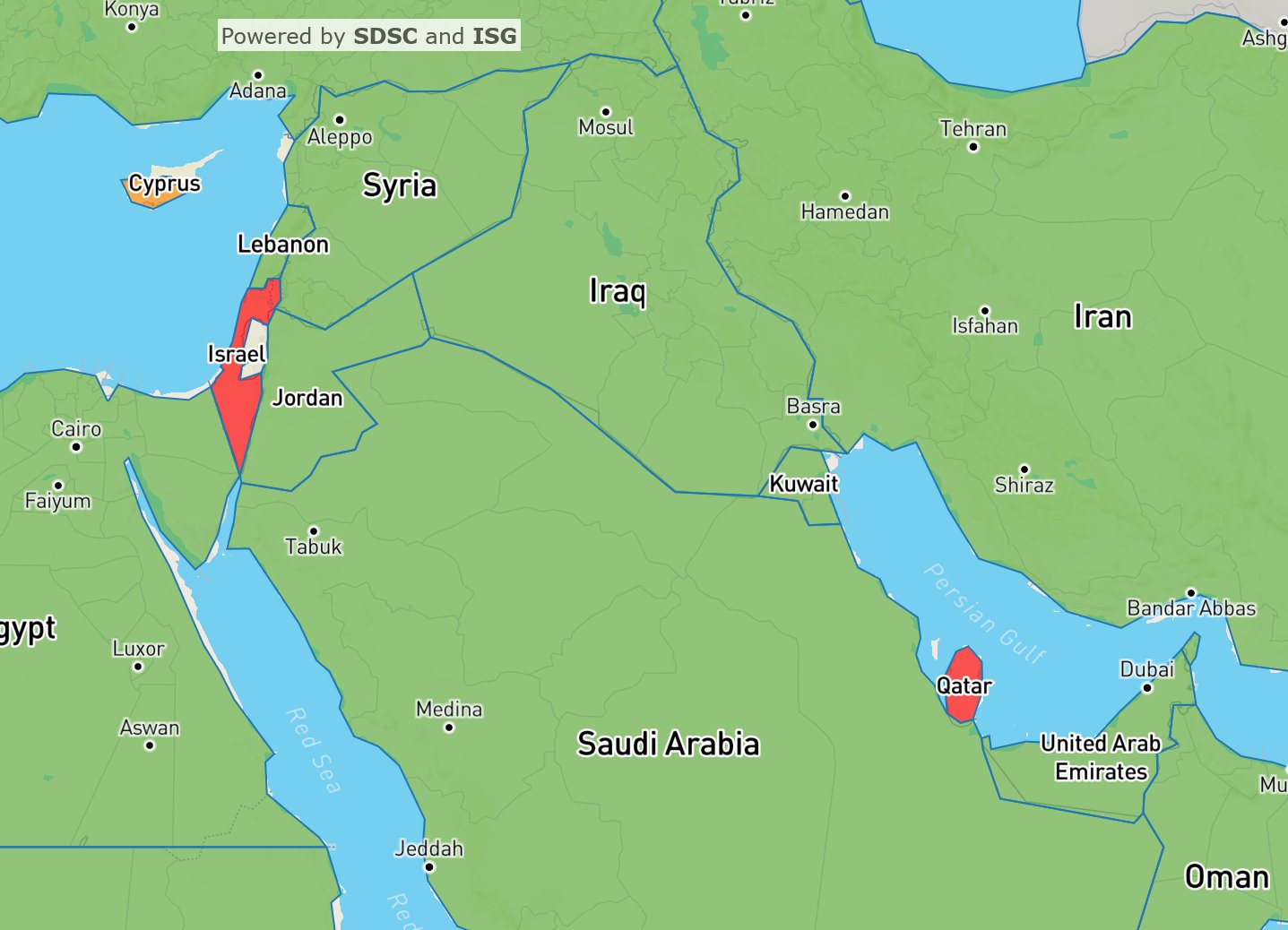 Middle East Map With Bodies Of Water