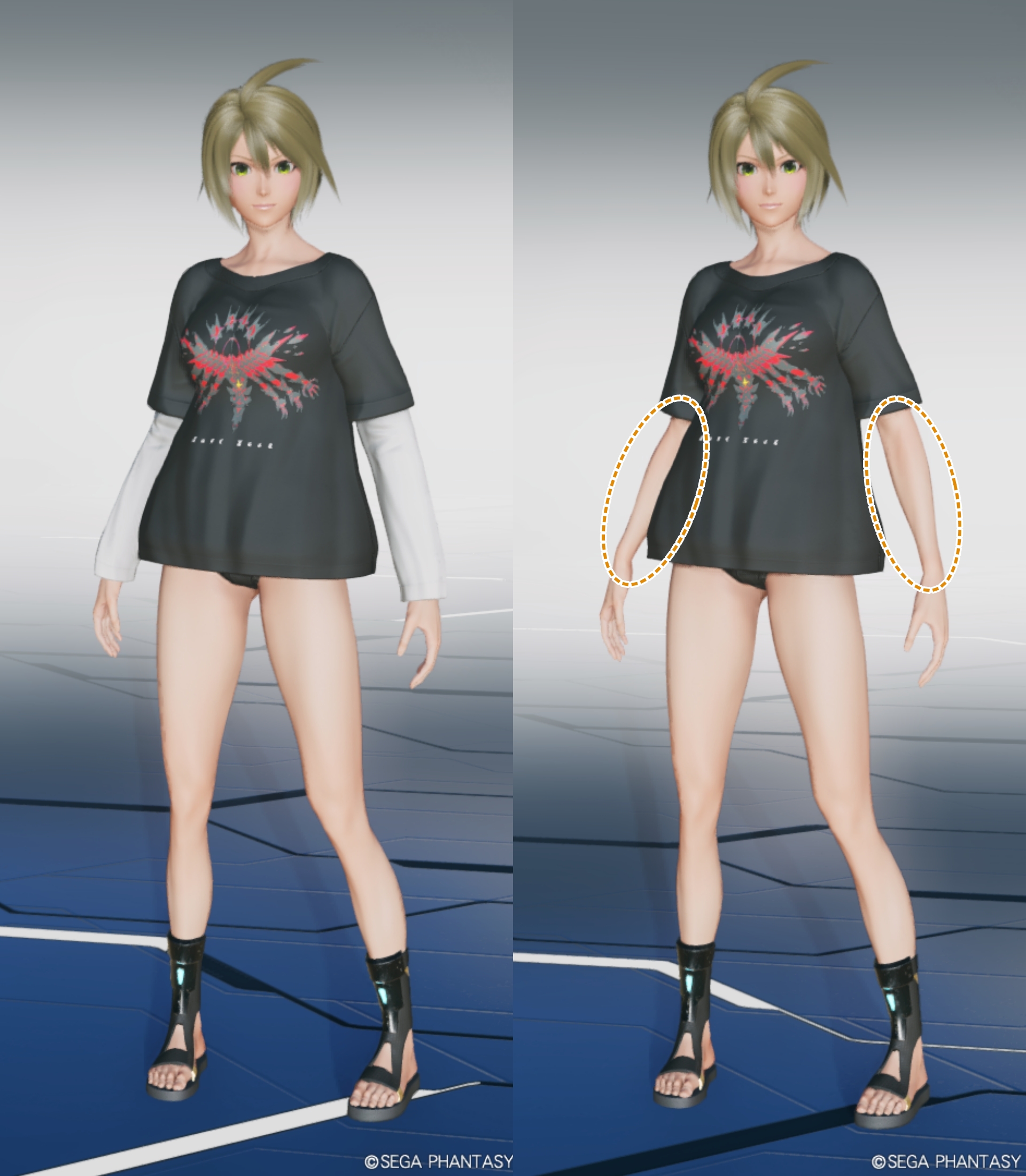 ロボアークス@PSO2NGS攻略情報 on Twitter: "＞ドンキ×NGSシャツT1,T2[Ou] Baの一部を非表示にして使いやすくする隠れた仕様は、実はN-オフショルダーニットに続い ...