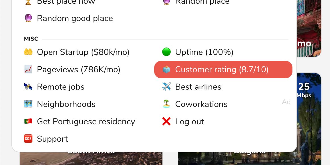 @levelsio on Twitter: "Added the live average rating to the https://t.co/VbTTH3D4Nq nav! https ...