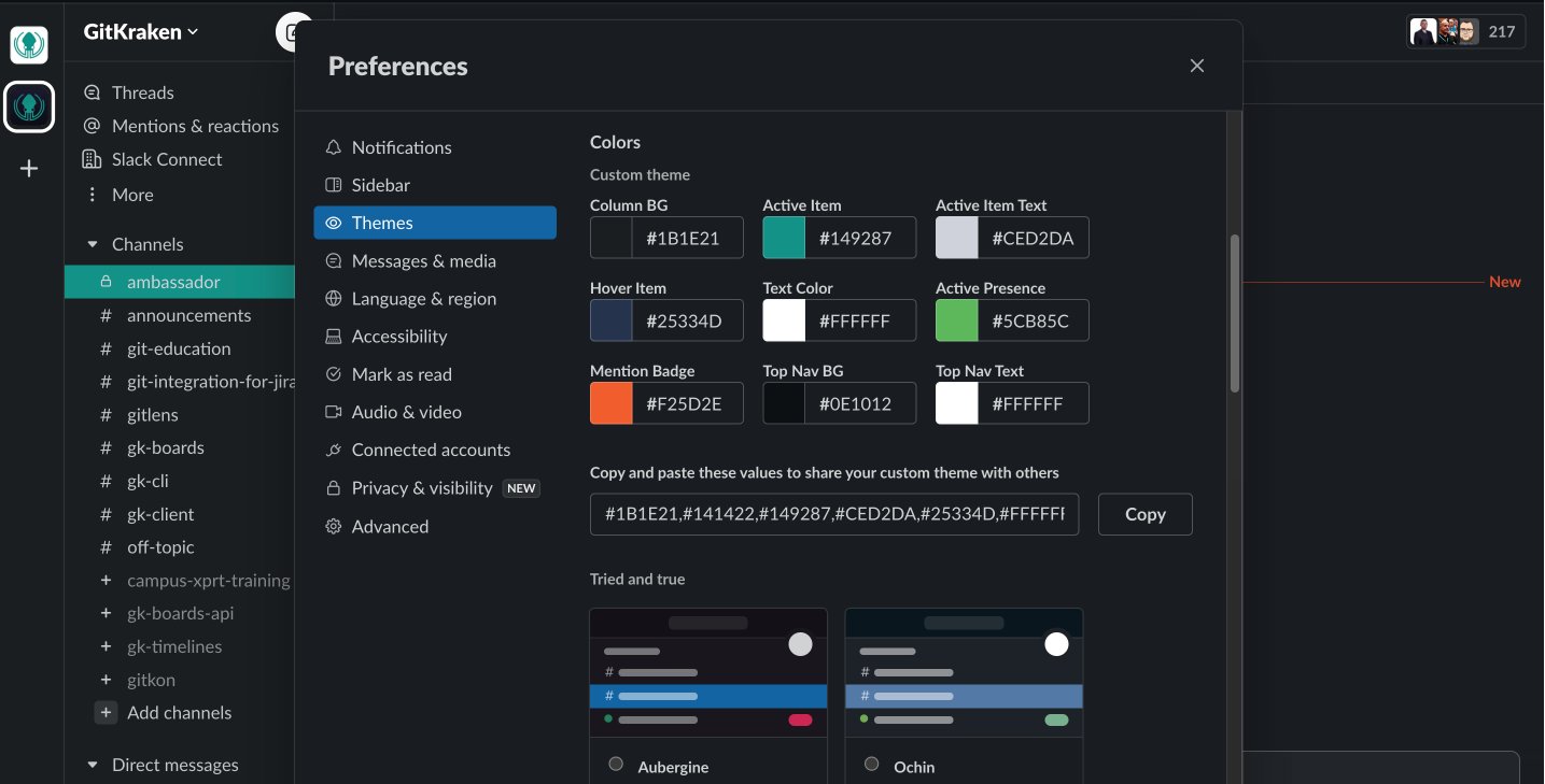 GitKraken on Twitter: "Did you know you can customize Slack with GitKraken colors? 🦑🎨 1B1E21 ...