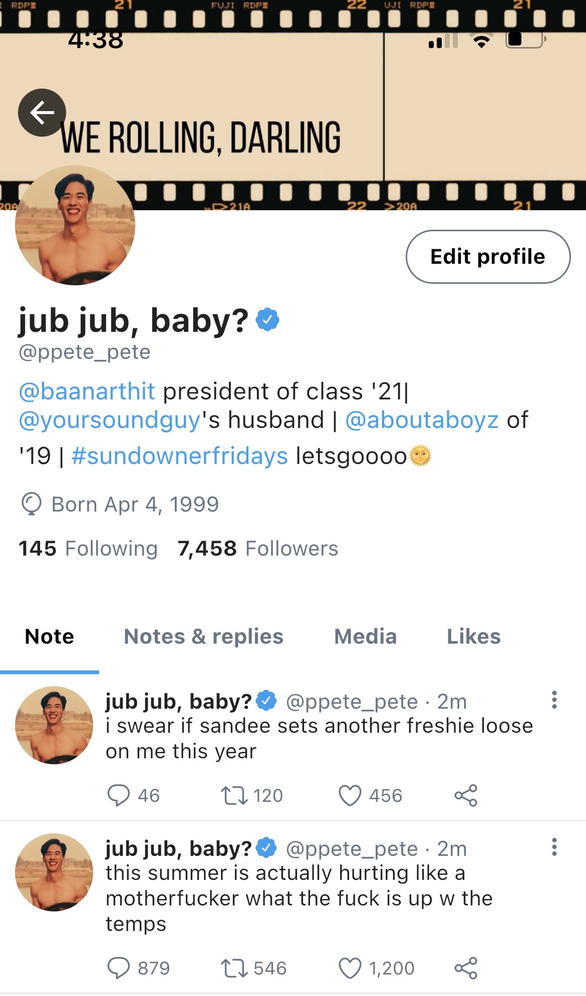 kou🌷rest on Twitter: "— pete phubodin rachatrakul 🍻 + playboy #1 + senior + frat president ...