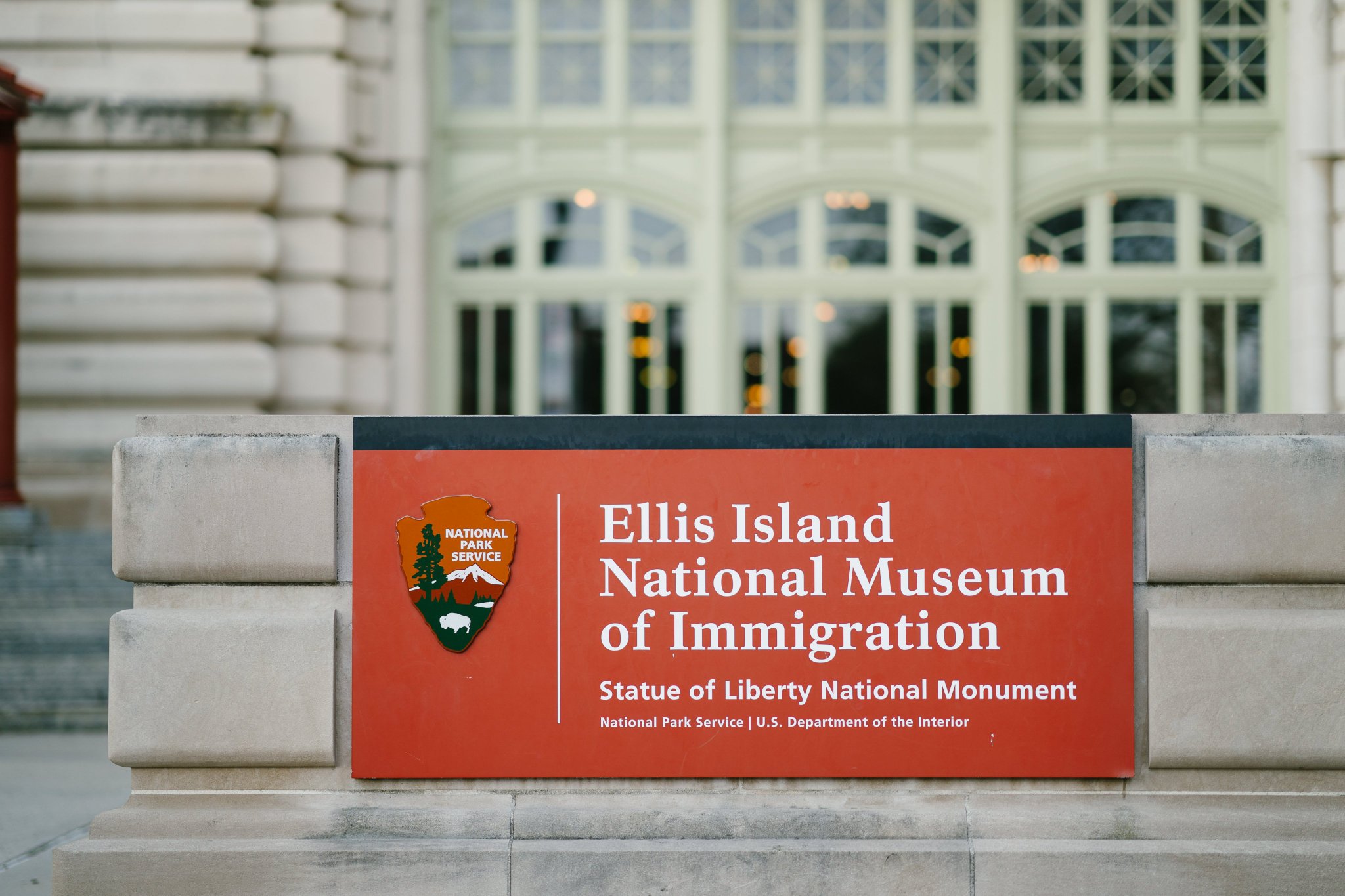 Ellis Island Logo Ellis Island Day Text Design Illustration Stock
