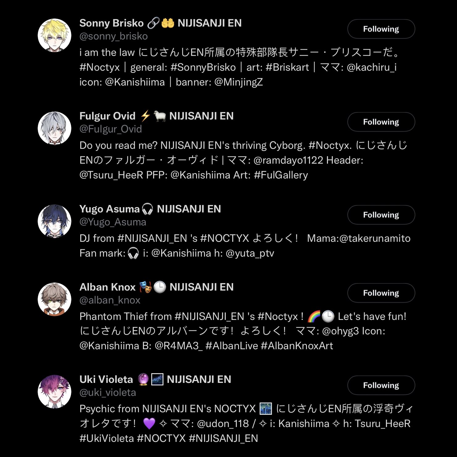 uki clips🔮 on Twitter: "Noctyx Family 🥺 (Their profile pictures were drawn by @Kanishiima ...