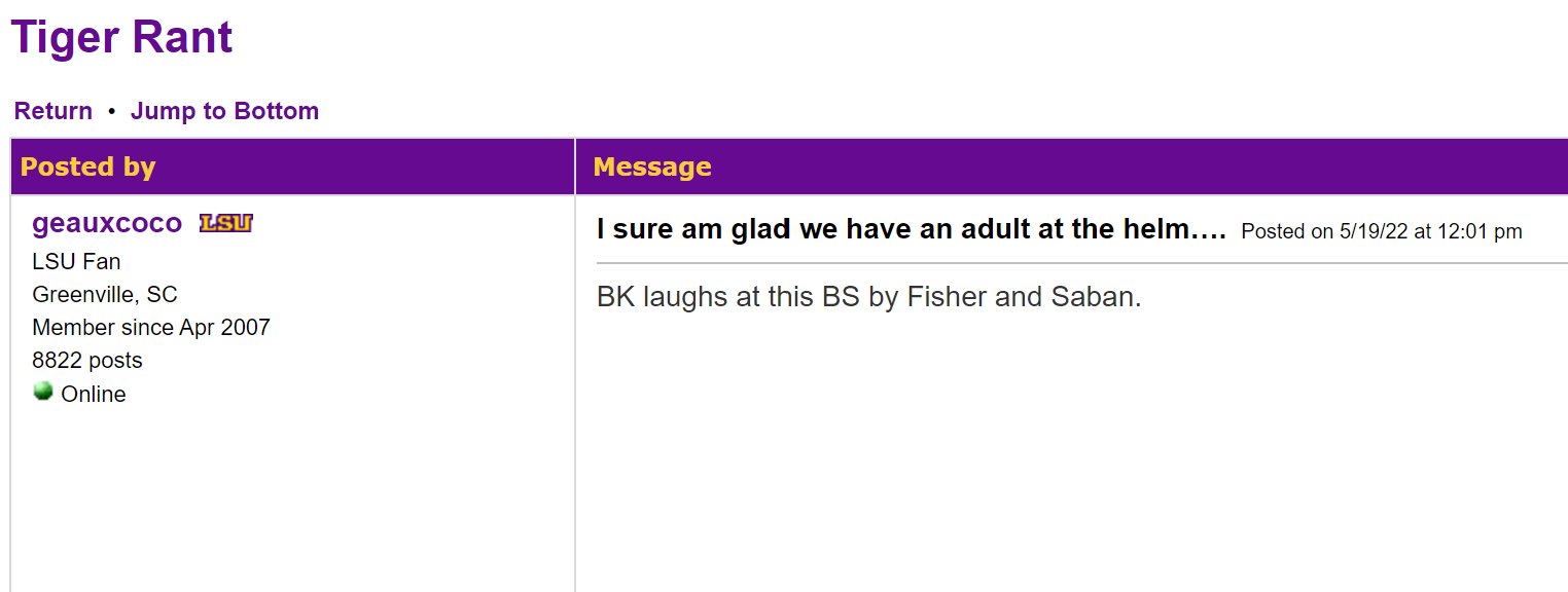 Message Board Geniuses on Twitter: "#LSU fans are just glad they have an adult coaching their ...