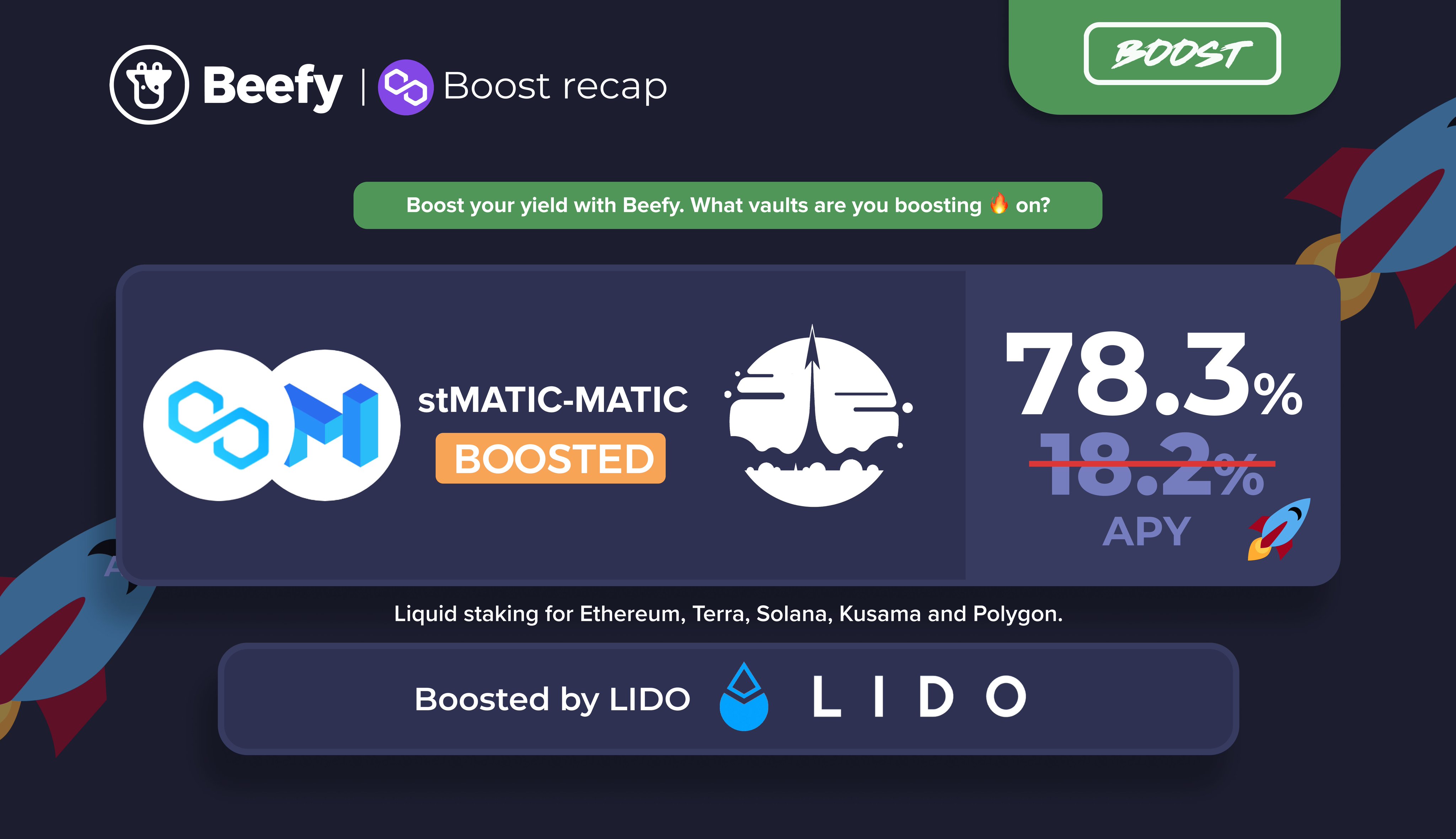 Beefy on Twitter: "Who likes earning boosted rewards? I do. You do. Lido. 🔥 #stMATIC - $MATIC ...