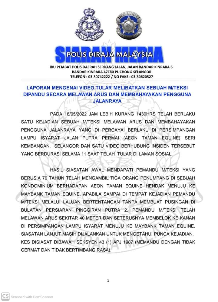 Polis Diraja M'sia on Twitter: "KENYATAAN MEDIA KETUA POLIS DAERAH SERDANG Laporan Mengenai ...