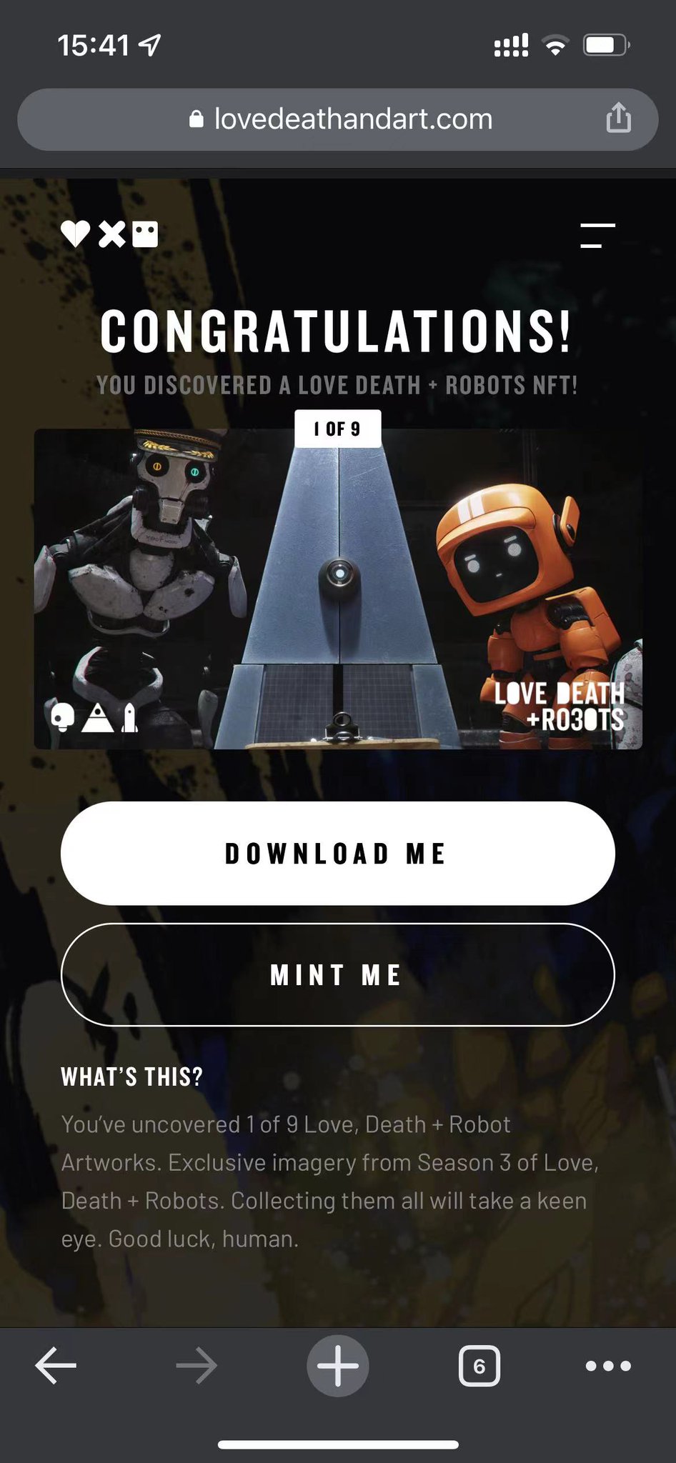 深潮TechFlow（420,69） on Twitter: "太神奇！ 今天，爱死亡机器人更新了第三季，朋友在第一集最后发现屏幕上出现了一个二维码（随机出现），于是扫了一下发现是一个MINT ...