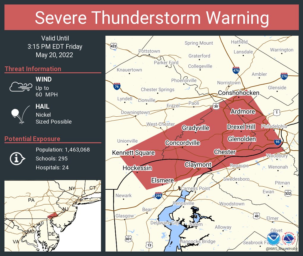 NWS Severe Tstorm on Twitter: "Severe Thunderstorm Warning including Chester PA, Drexel Hill PA ...