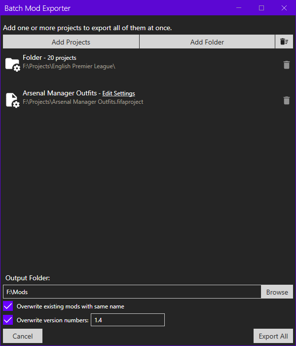 FIFA Editor Tool on Twitter: "Batch Mod Exporter Improvements: - Added support for folders (will ...