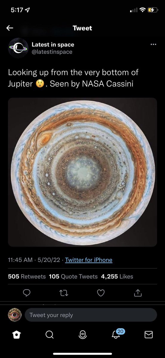 Looking up at #Jupiter from the very bottom - image from NASA Cassini ...