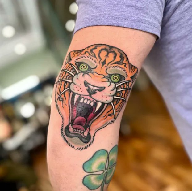 American Traditional Tiger Head Tattoo