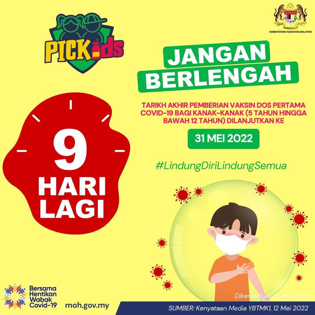 KKMalaysia🇲🇾😷 on Twitter: "📣 Program PICKids dilanjutkan ke 31 Mei 2022 bersamaan dengan 9️⃣ ...