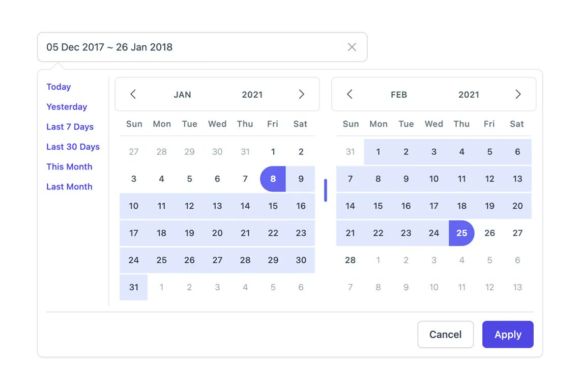 Madewithvuejs على تويتر Litepie Datepicker Is A Date And Date Range Picker Component For Vue 3