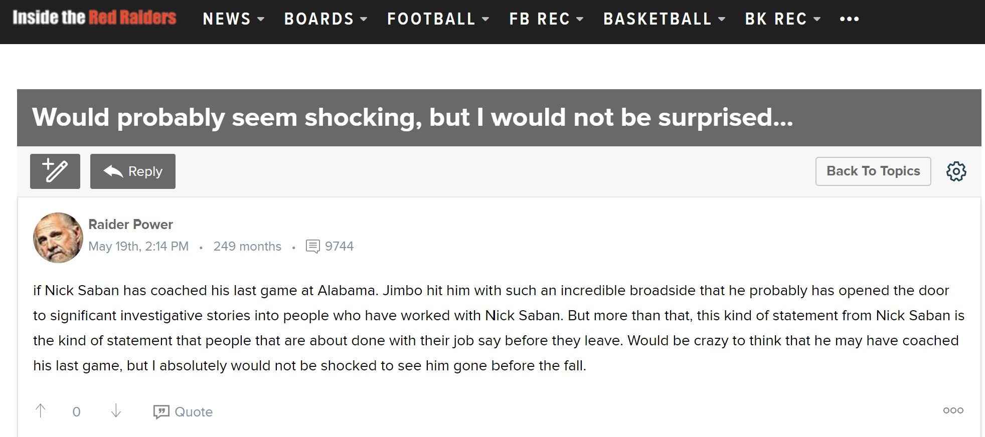 Message Board Geniuses on Twitter: "#TexasTech fan believes Nick Saban may have coached his last ...