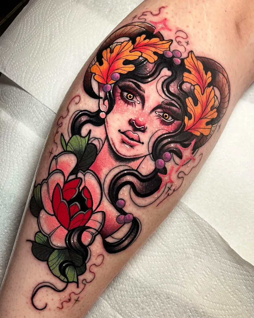 Neo Traditional Girl Head Tattoo