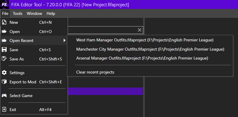 FIFA Editor Tool on Twitter: "We also added a "Open Recent" feature for projects https://t.co ...