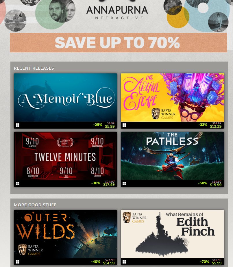 Wario64 on Twitter: "Annapurna Interactive publisher sale on Steam https://t.co/UyPOFcNuCW US ...