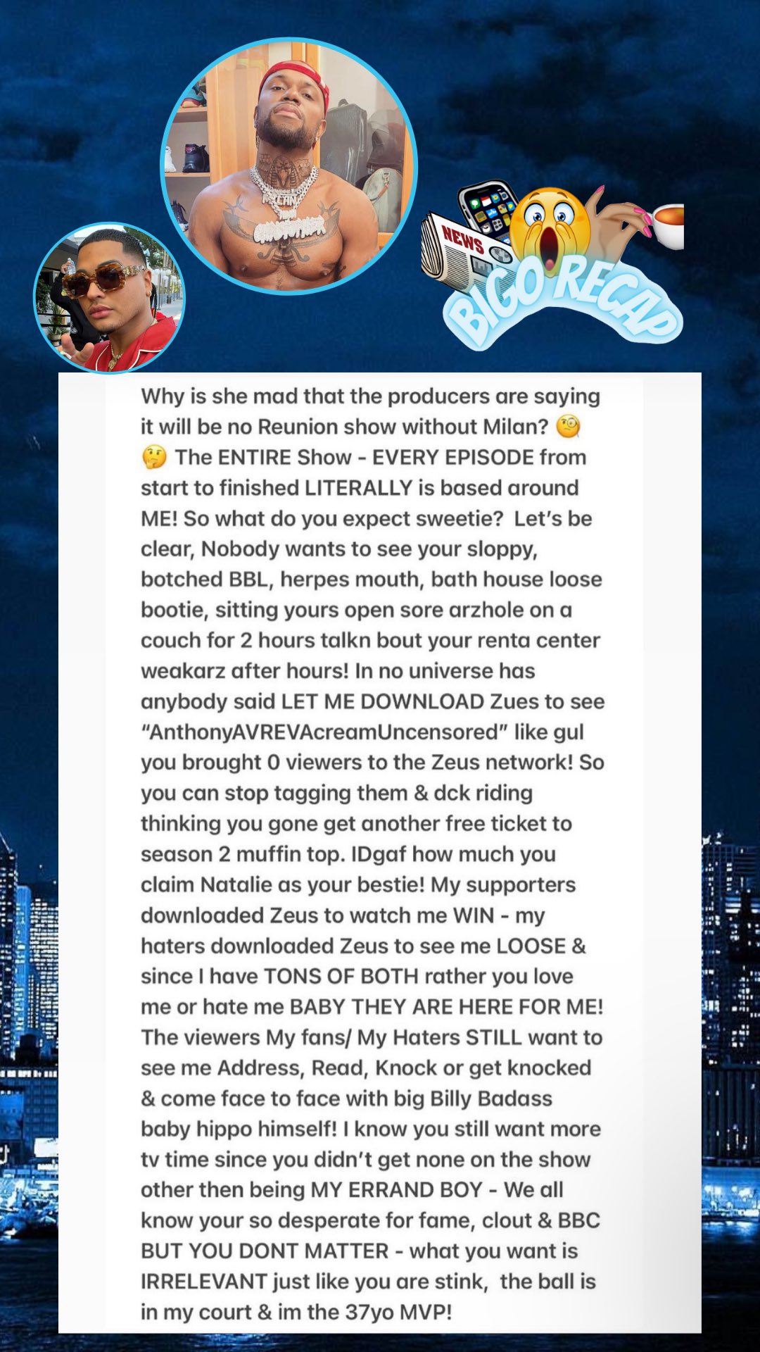 BIGO RECAP on Twitter: "@MilanChrisGordy Responds to #badboysla castmate #Anthony . (Check ...