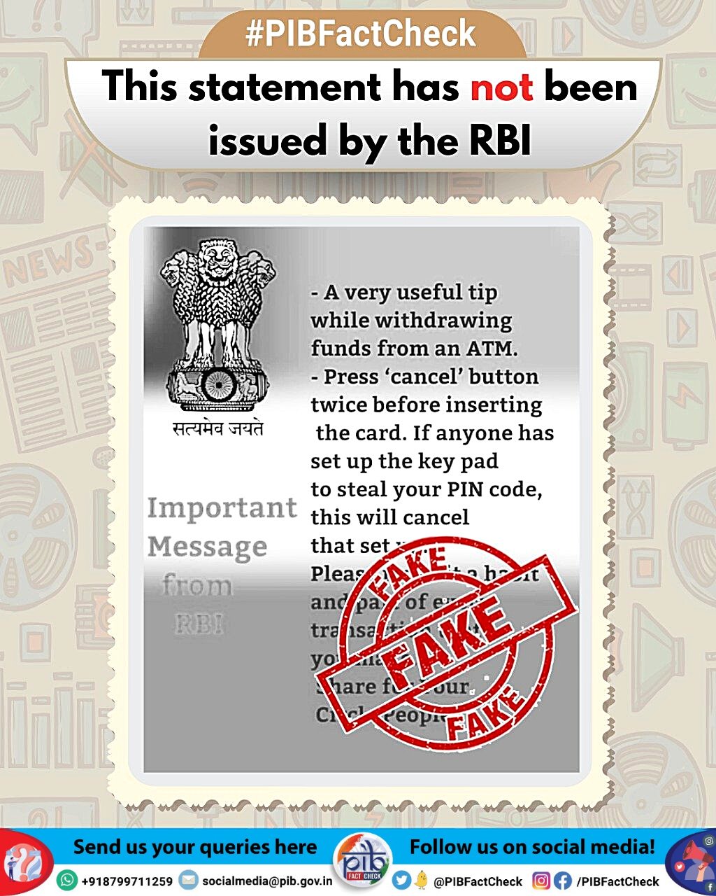 PIB Fact Check on Twitter: "A post falsely attributed to @RBI claims that pressing 'cancel ...