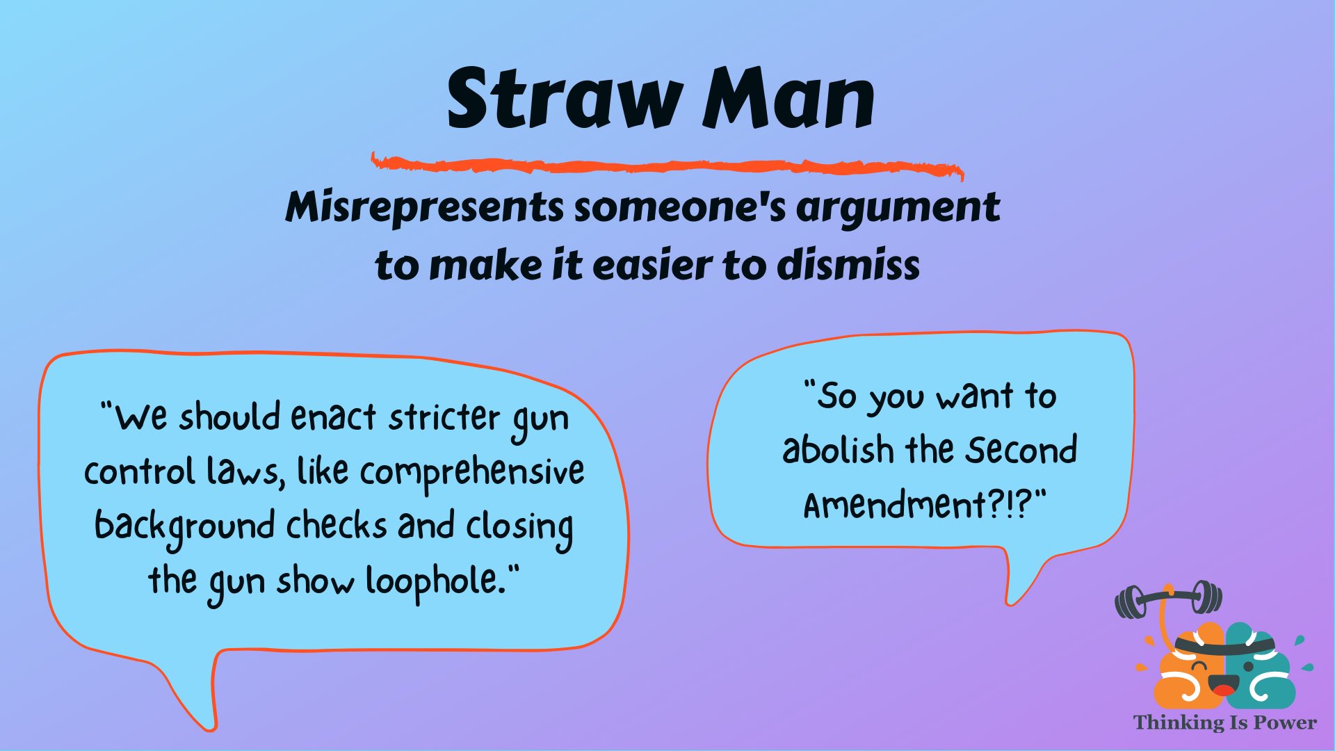 Thinking Is Power on X A straw man argument misrepresents an opponent s argument to make it easier to dismiss. It often involves distorting exaggerating oversimplifying or taking parts out of context....