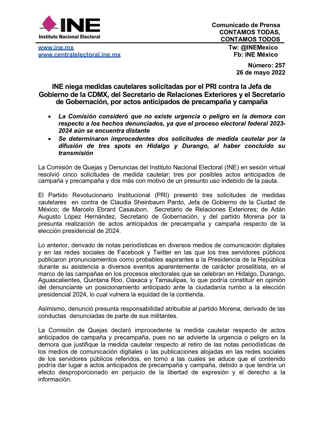 @INEMexico on Twitter: "#BoletínINE | INE niega medidas cautelares solicitadas por el PRI contra ...