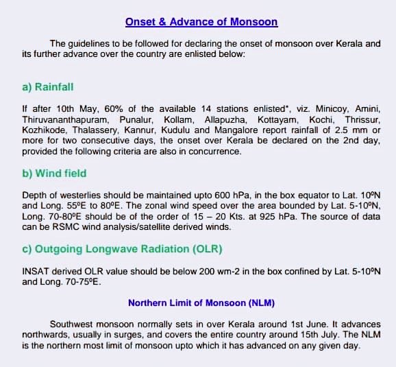 K S Hosalikar on Twitter: "Guidelines followed for declaring the onset of monsoon over Kerala ...