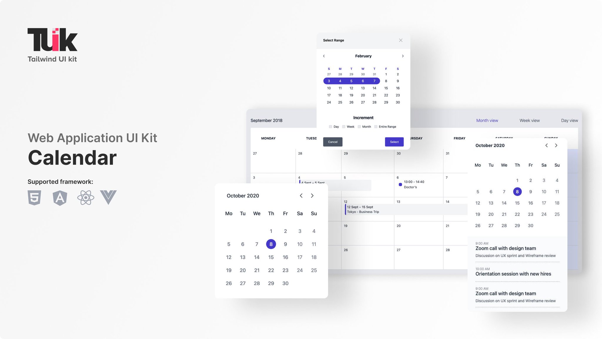 Tailwind UI Kit on Twitter: "Keep track of your events and pending task with Calendar component ...