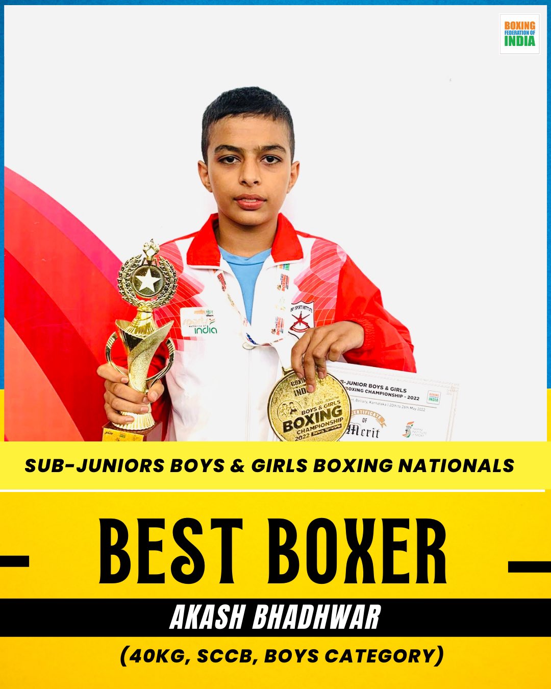 Boxing Federation on Twitter: "𝐈𝐍𝐃𝐈𝐕𝐈𝐃𝐔𝐀𝐋 𝐇𝐎𝐍𝐎𝐔𝐑𝐒 !🏆 BEST BOXER (Boys): Akash- SSCB 40kg BEST ...