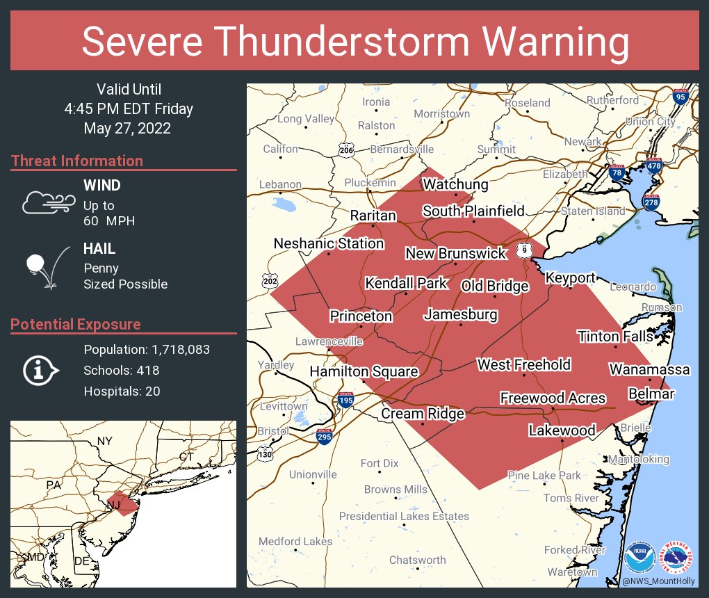 NWS Mount Holly on Twitter: "Severe Thunderstorm Warning including New Brunswick NJ, Lakewood NJ ...