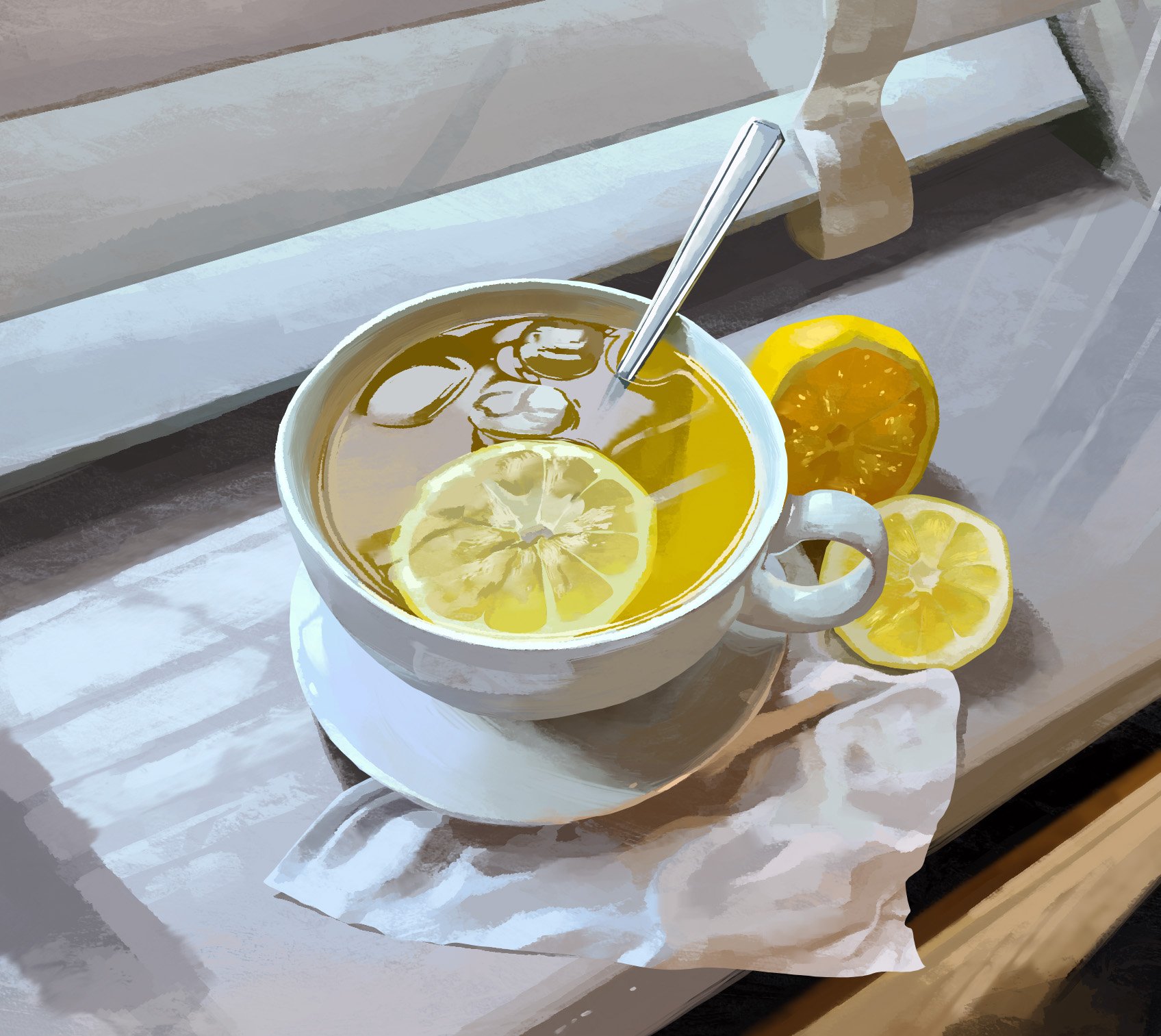 Amy Lewis on Twitter: "Second favourite #StillLife painting is my lemon tea! Lemons are fun to ...