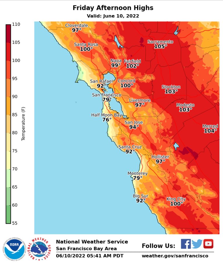 Nws Bay Area 🌉 On Twitter Forecast Highs For This Afternoon Heat