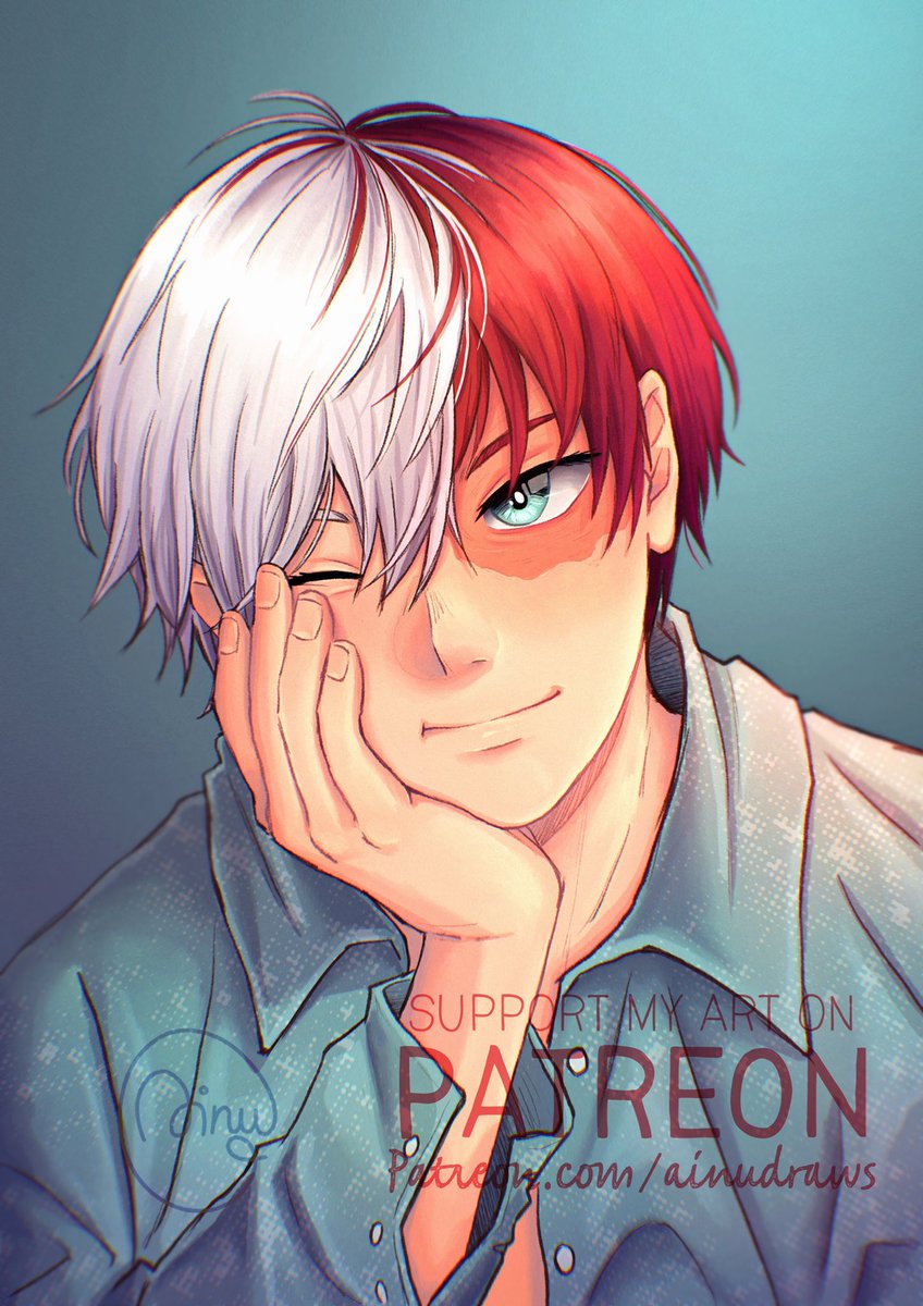 todoroki shouto 1boy scar scar on face male focus red hair white hair ...
