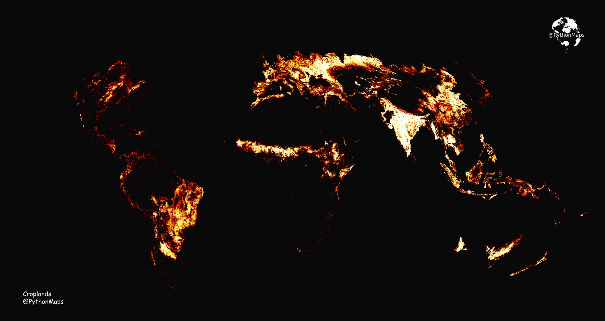 Python Maps On Twitter Where Are The World S Crops Grown This Is A Heatmap Showing The