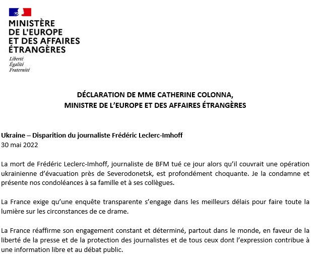 Nicolas Berrod on Twitter: "La ministre des Affaires étrangères "exige qu’une enquête ...