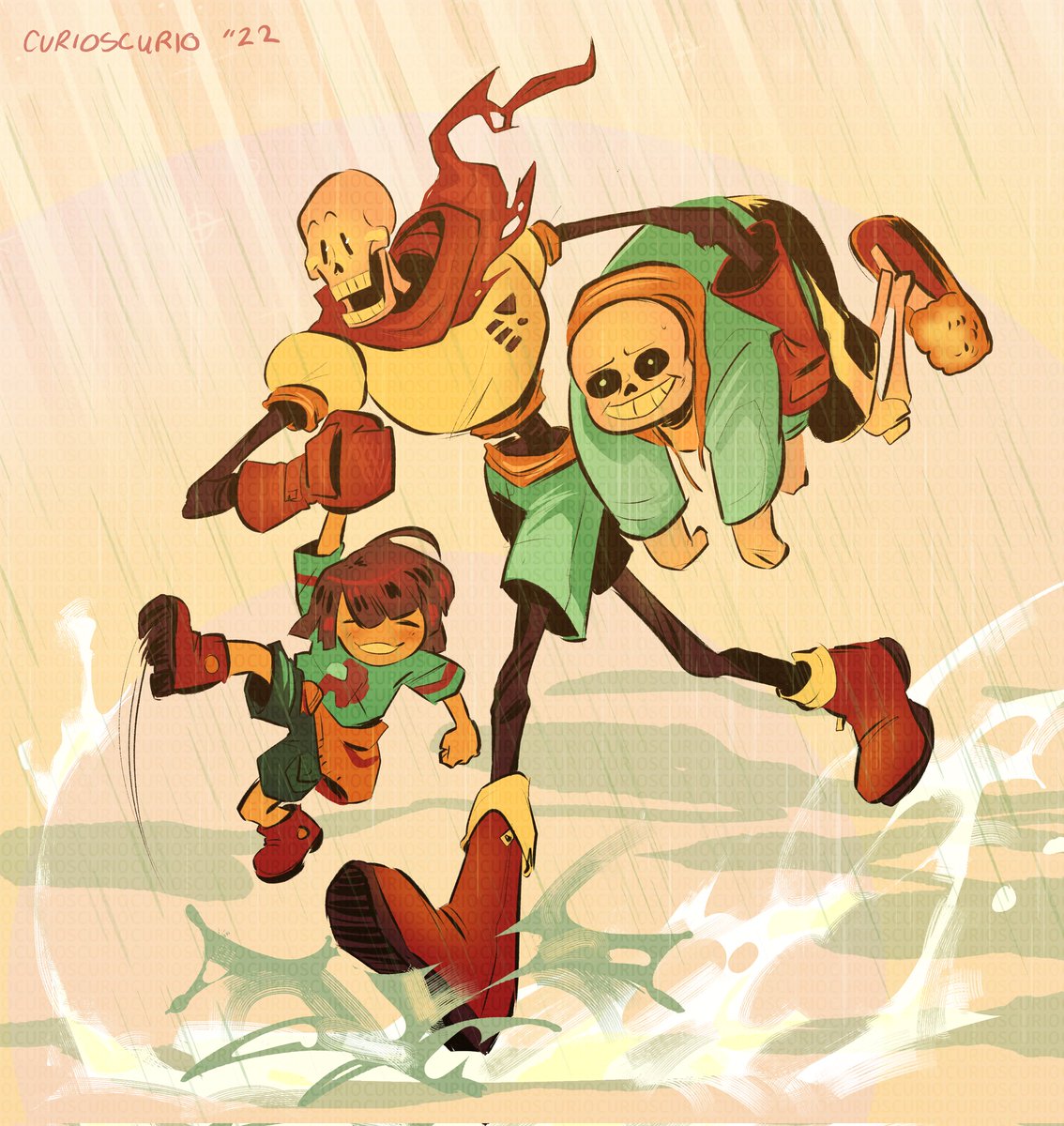 frisk (undertale) skeleton multiple boys shorts smile scarf brown hair ...