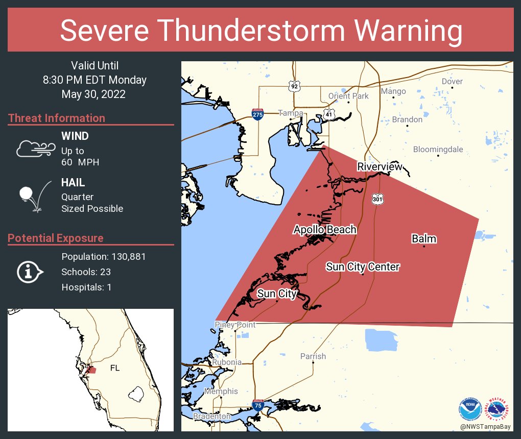 NWS Severe Tstorm on Twitter: "Severe Thunderstorm Warning including Riverview FL, Sun City ...
