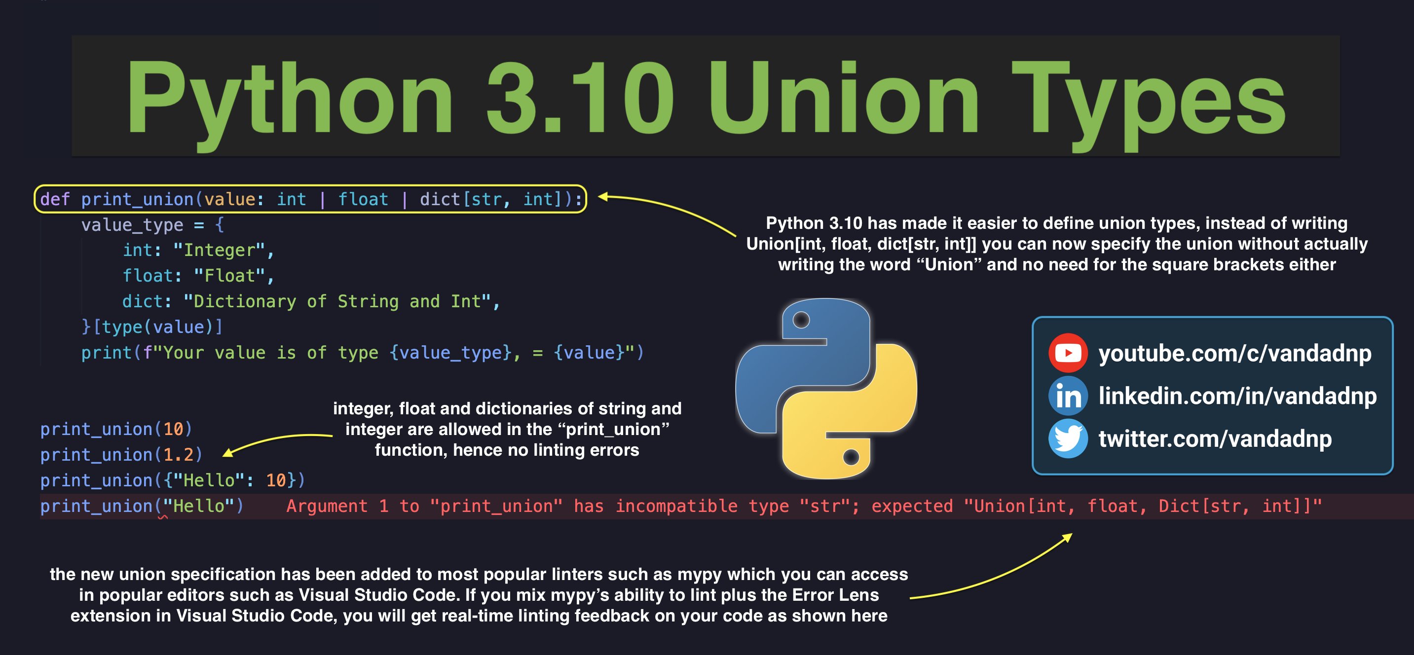 Vandad Nahavandipoor on Twitter: "#Python 🐍 tip: use the new Python 3.10 #union #types to ...
