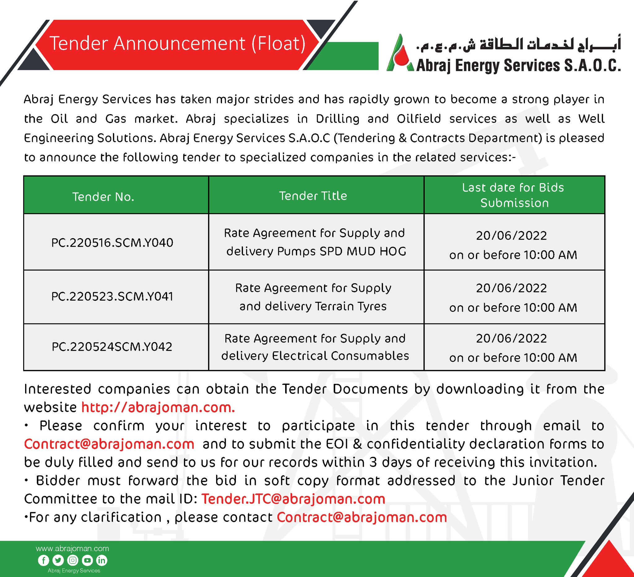 Abraj Energy Services on Twitter: "#Abraj tender announcement, to view the tender please visit ...