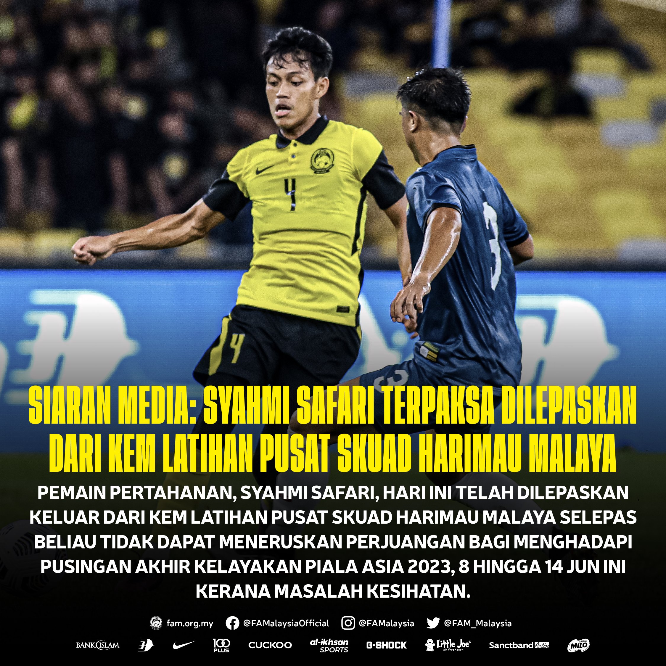 FA Malaysia on Twitter: "Siaran Media: Syahmi Safari Terpaksa Dilepaskan Dari Kem Latihan Pusat ...