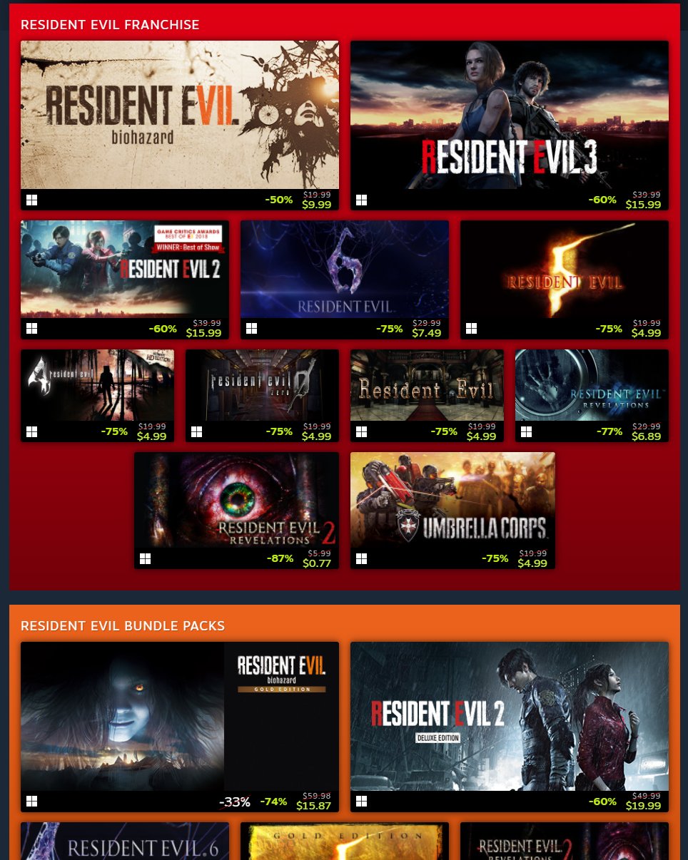 Wario64 on Twitter: "Resident Evil franchise sale on Steam https://t.co/acyi6TgIUM https://t.co ...