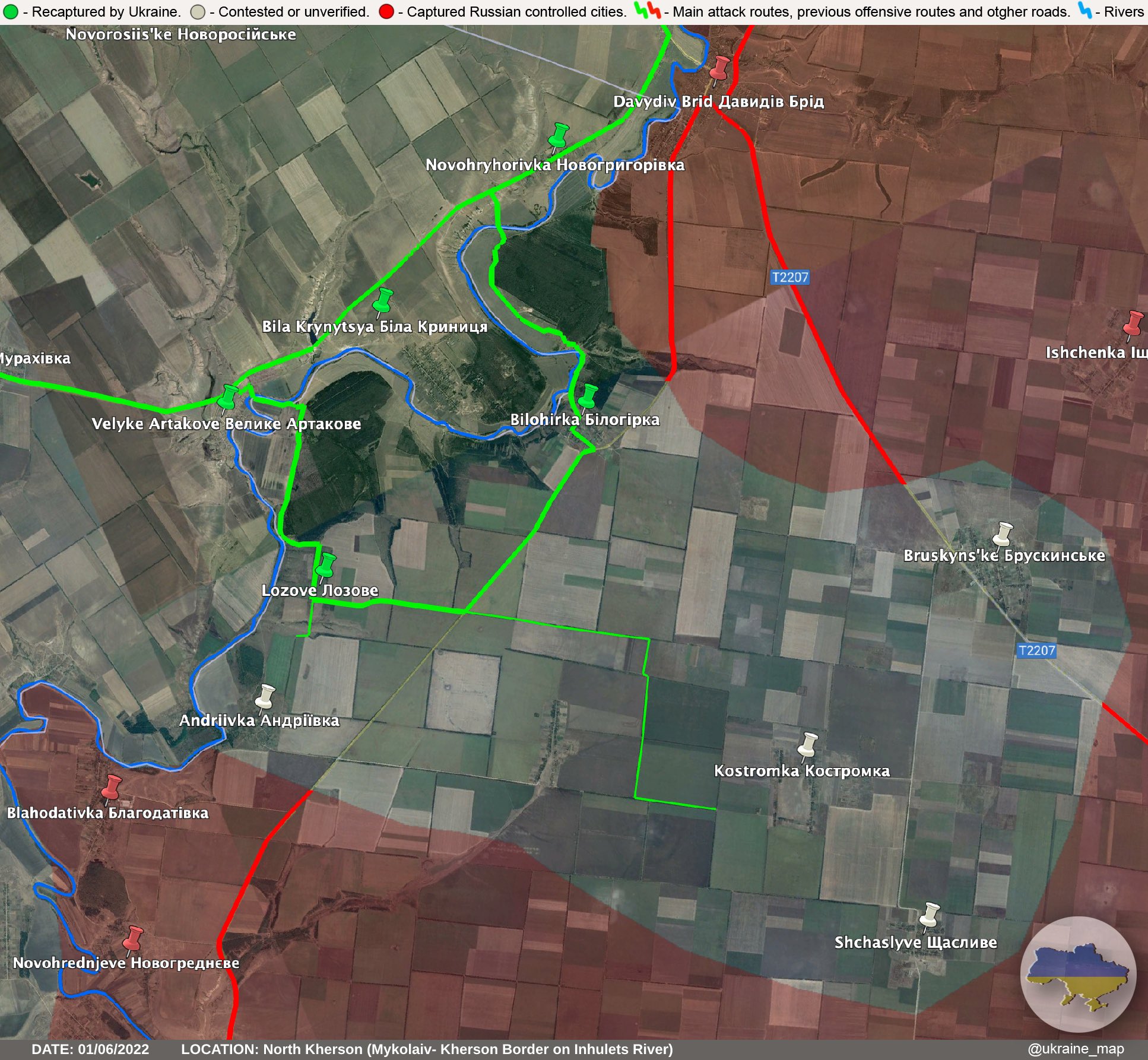 Ukraine Battle Map on Twitter: "North Kherson Map (June 1 9:00 AM) Ukrainian Forces control ...